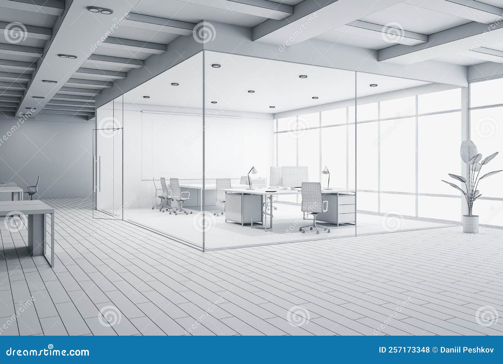 Perspective View on Design Project of Modern Office Interior with ...
