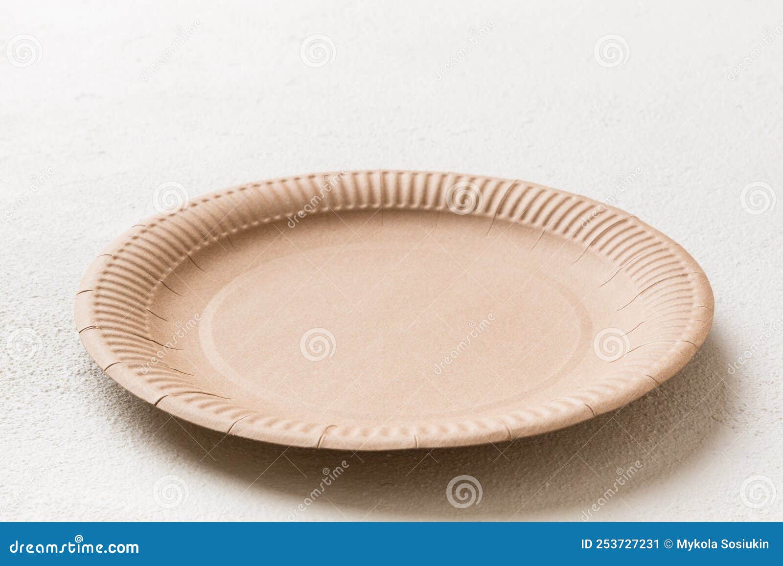 Perspective View of Eco Paper Plate on Cement Background. Empty Space ...