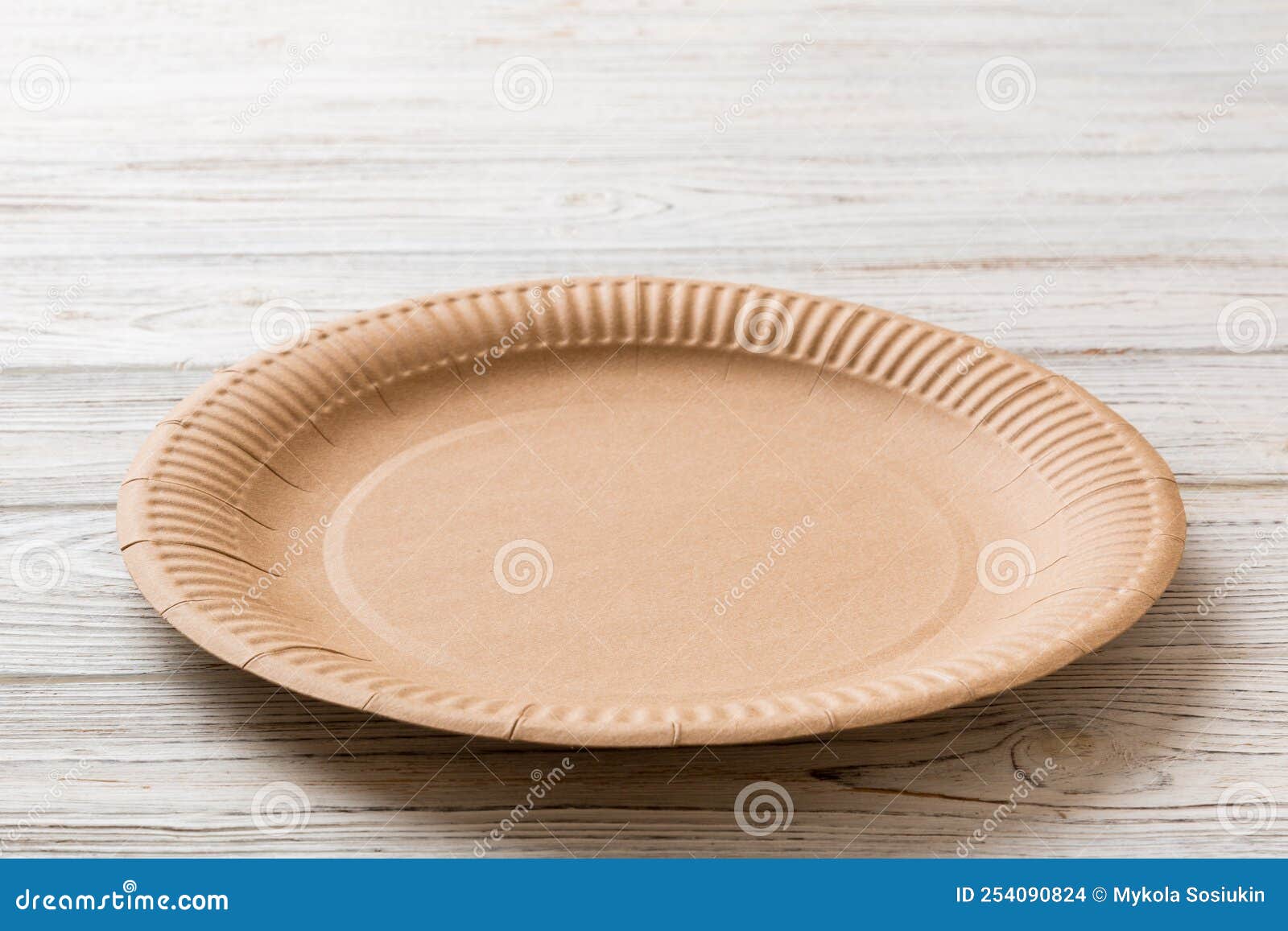 Perspective View of Eco Paper Plate on Wooden Background. Empty Space ...