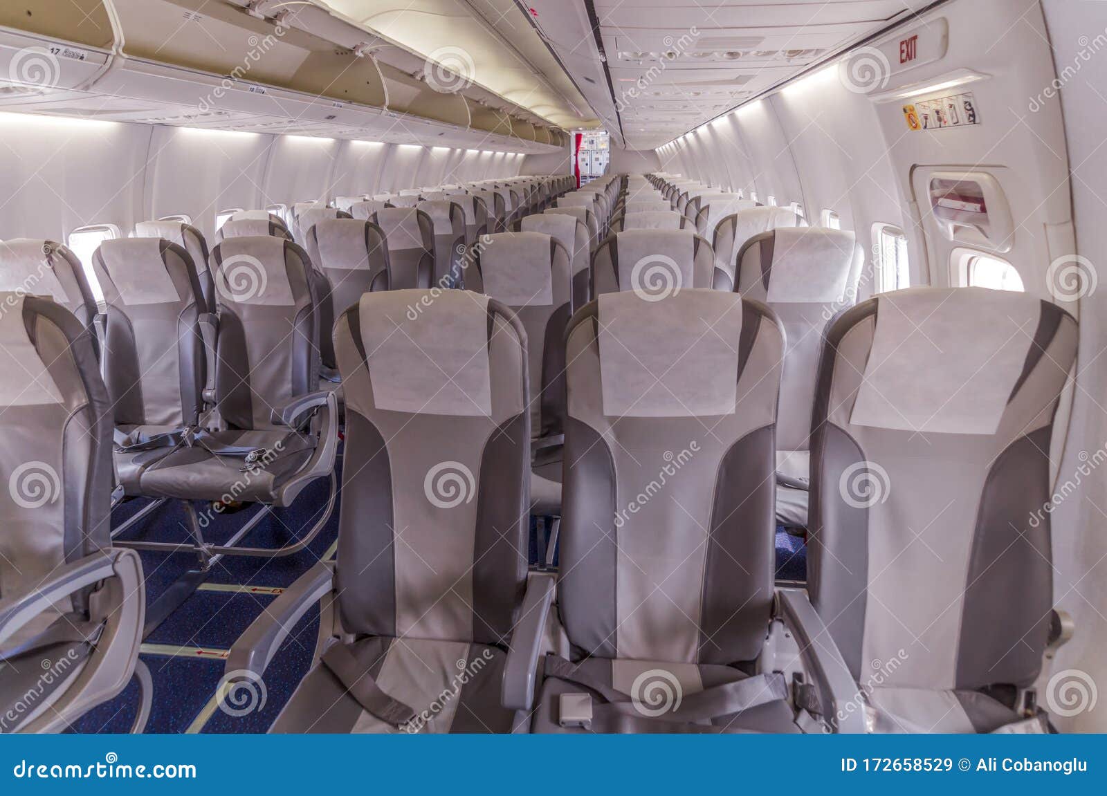 Perspective View of Empty Aircraft Seats and Lights Stock Image - Image ...