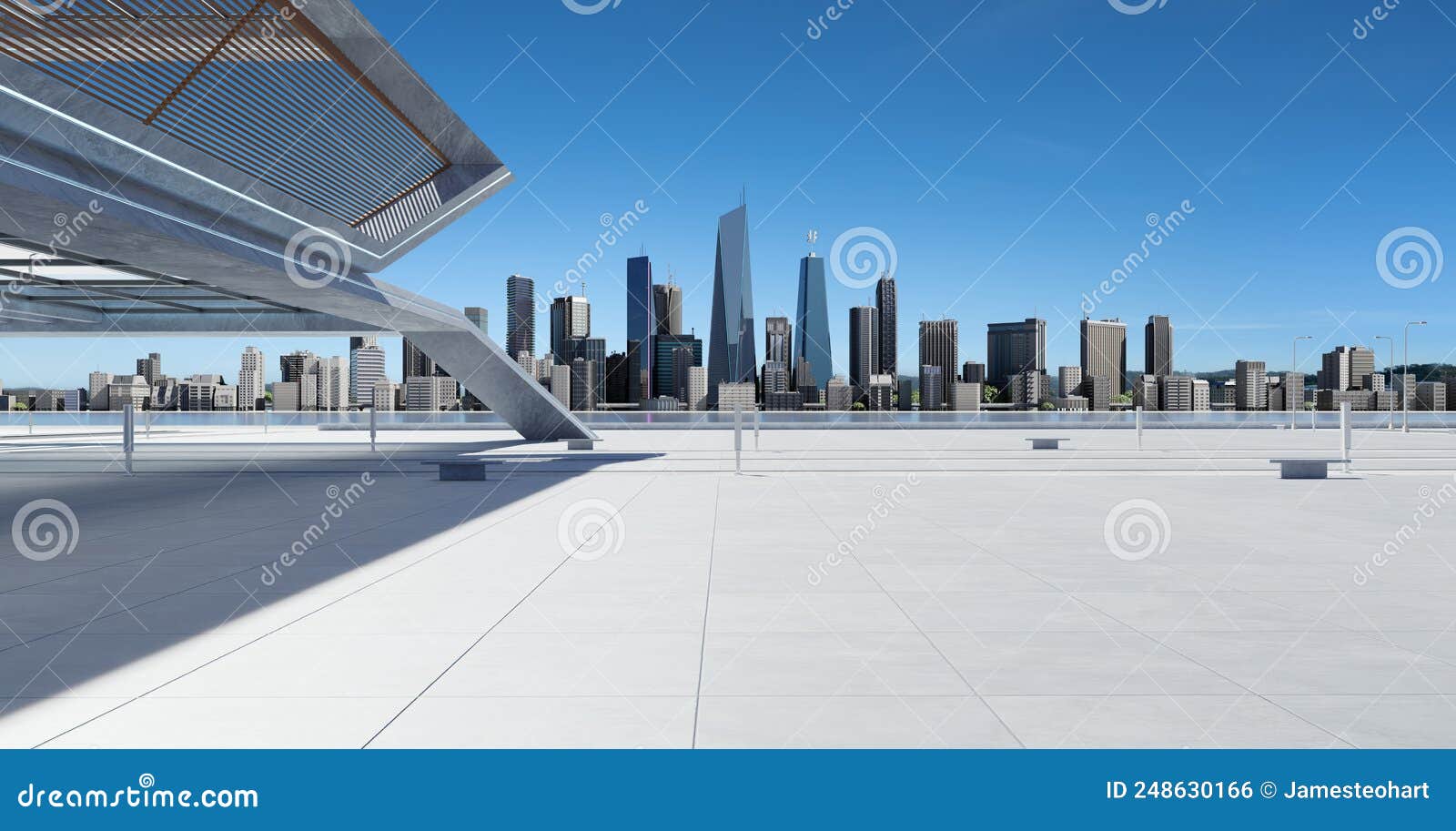 Perspective View of Empty Concrete Floor and Modern Rooftop Building ...