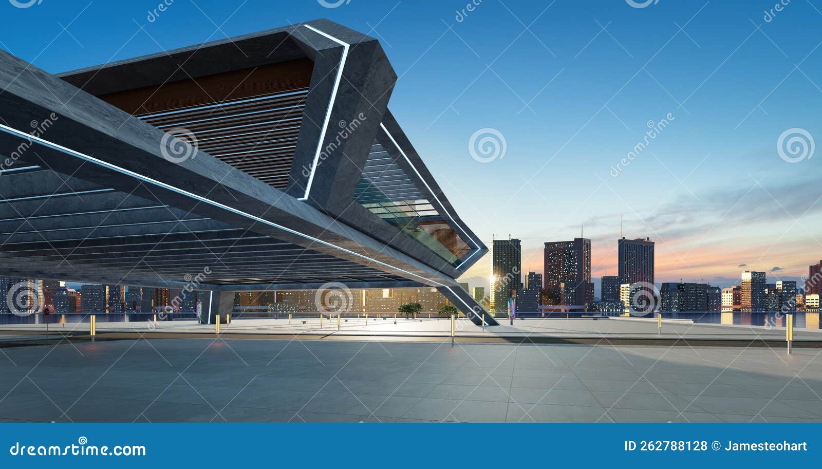 Perspective View of Empty Concrete Floor and Modern Rooftop Building ...
