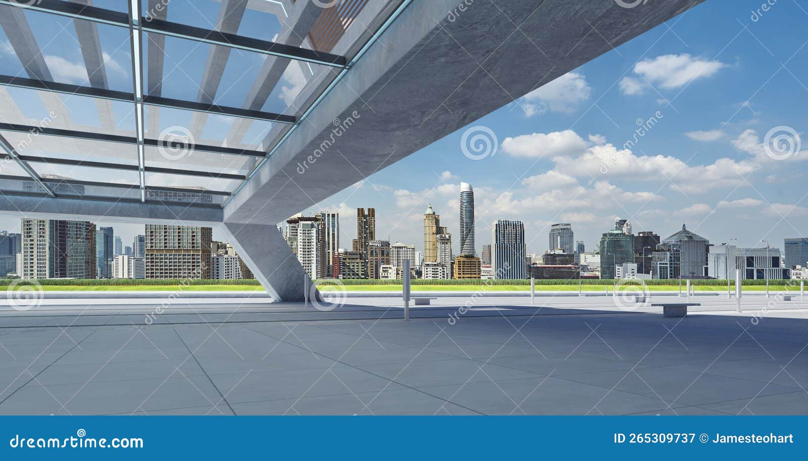 Rooftop Of A Building With A City In The Background Stock Photo ...