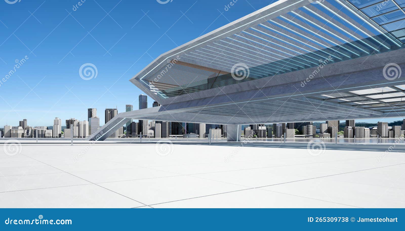 Rooftop Of A Building With A City In The Background Stock Photo ...