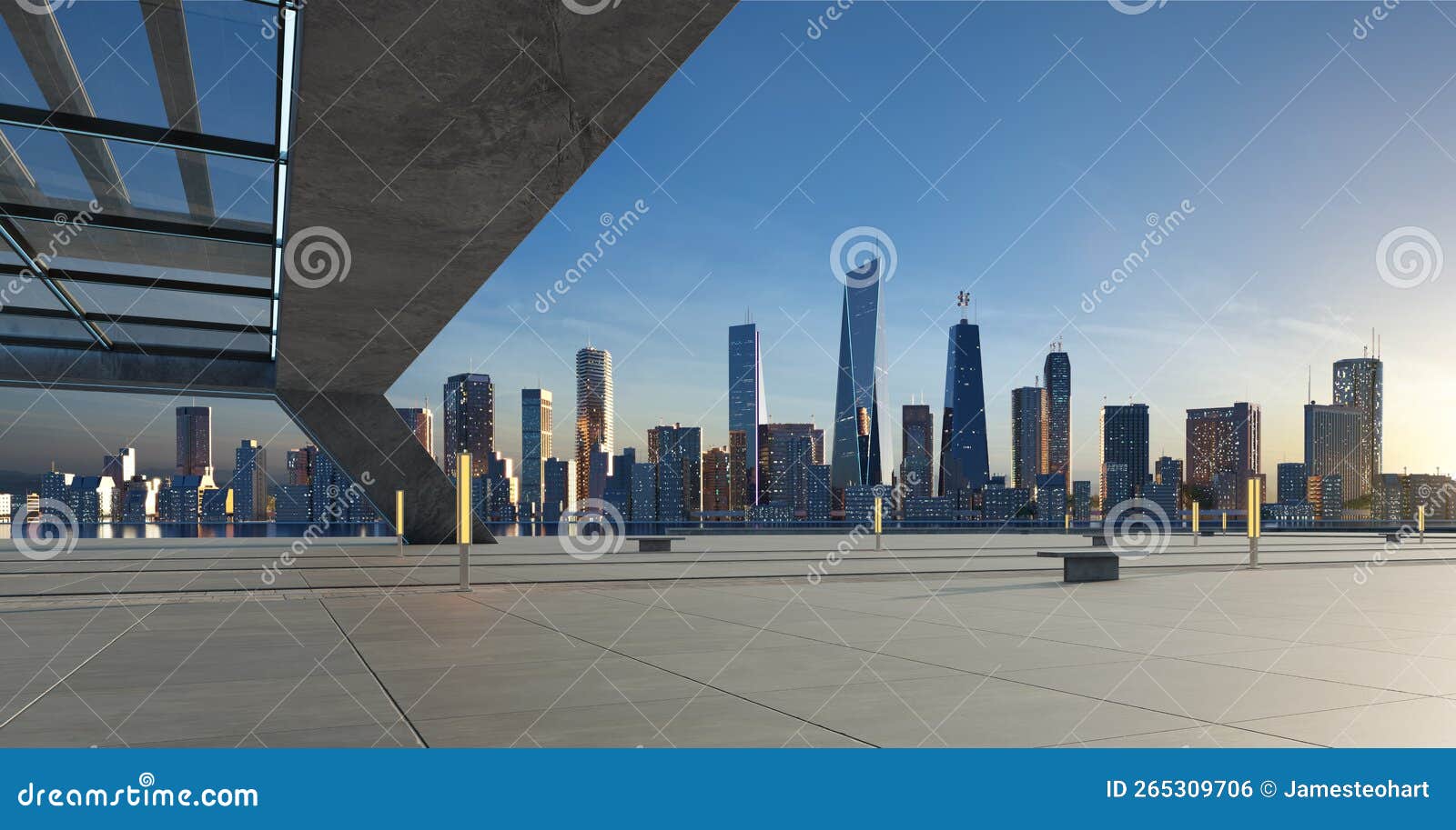 Perspective View of Empty Floor and Modern Rooftop Building Stock ...