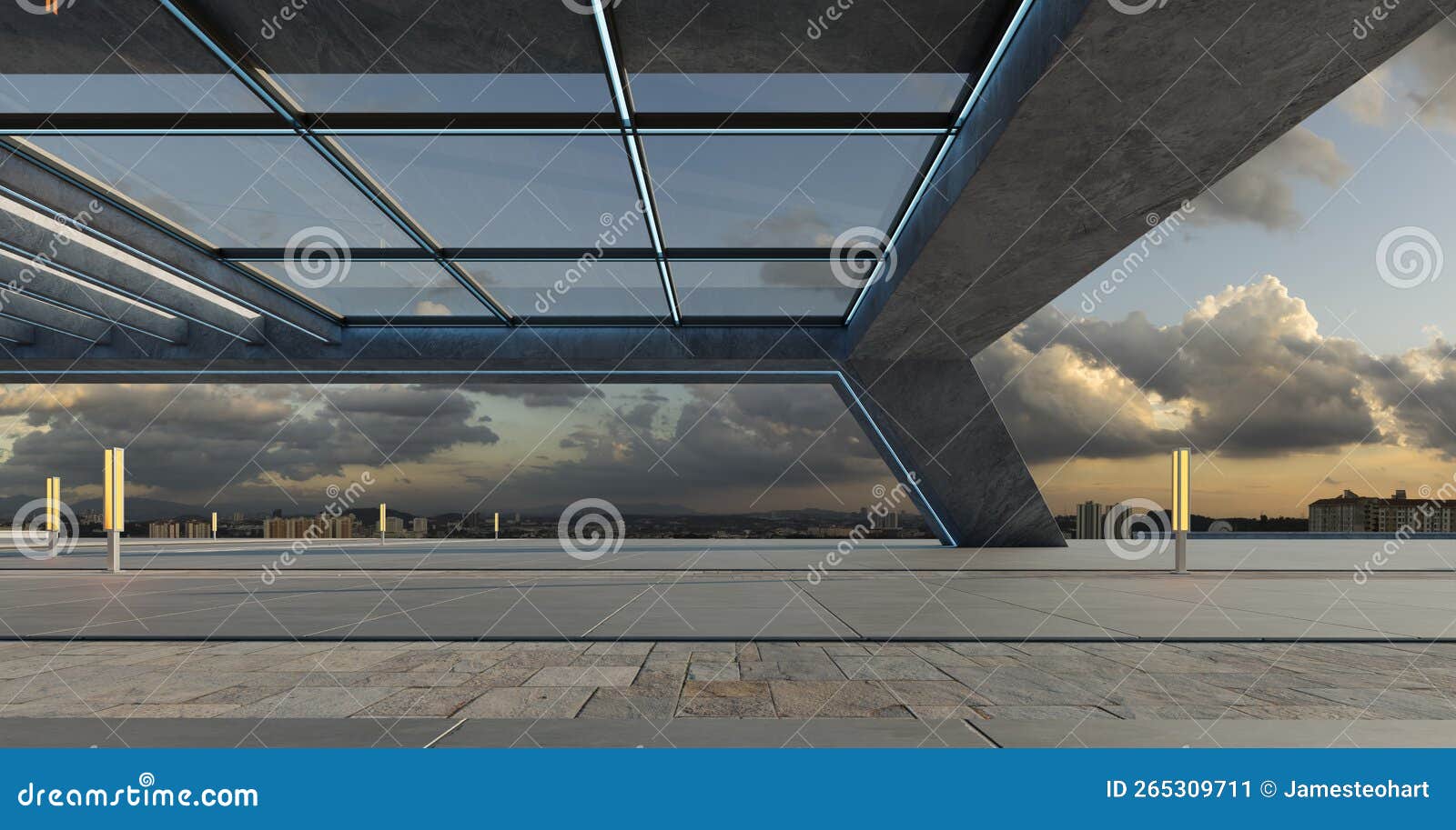 Rooftop Of A Building With A City In The Background Stock Photo ...