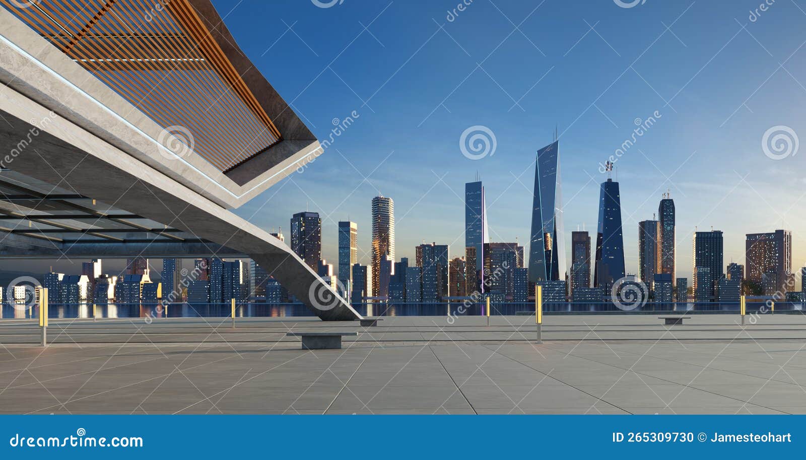 Perspective View of Empty Floor and Modern Rooftop Building Stock ...