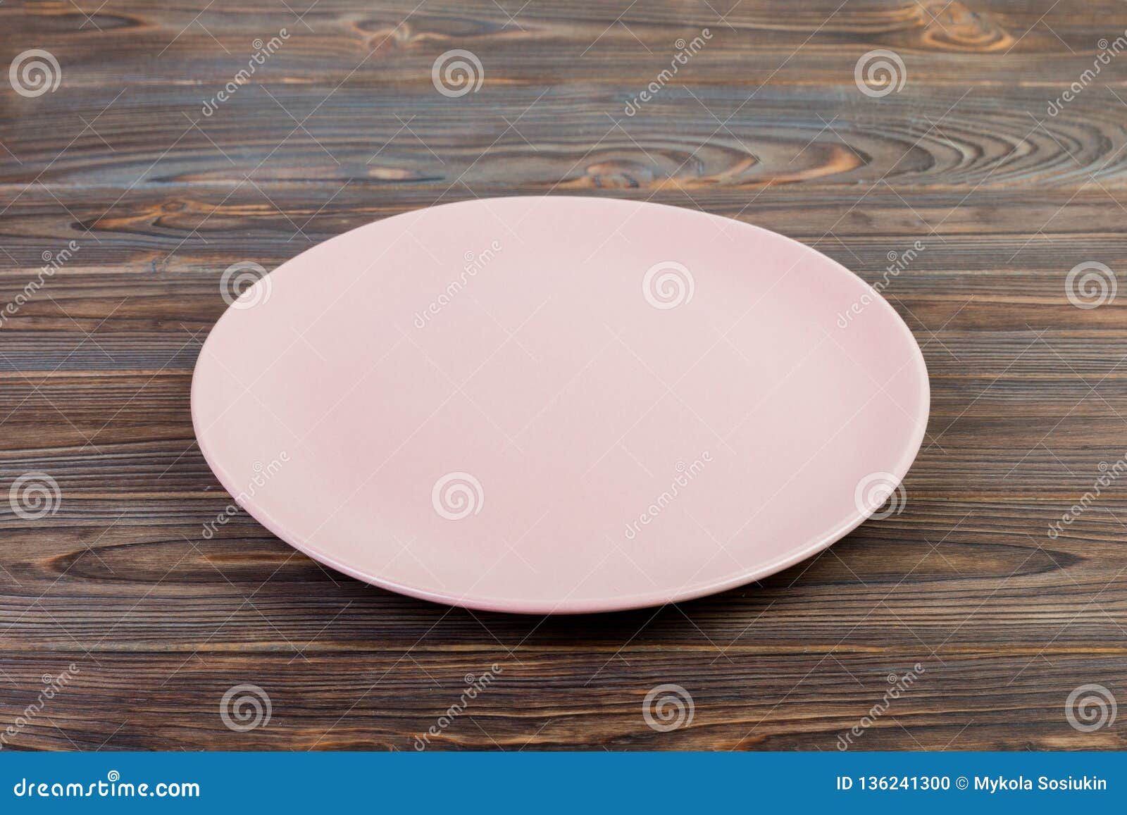Perspective View. Empty Pink Matte Dish for Dinner on Dark Wooden ...