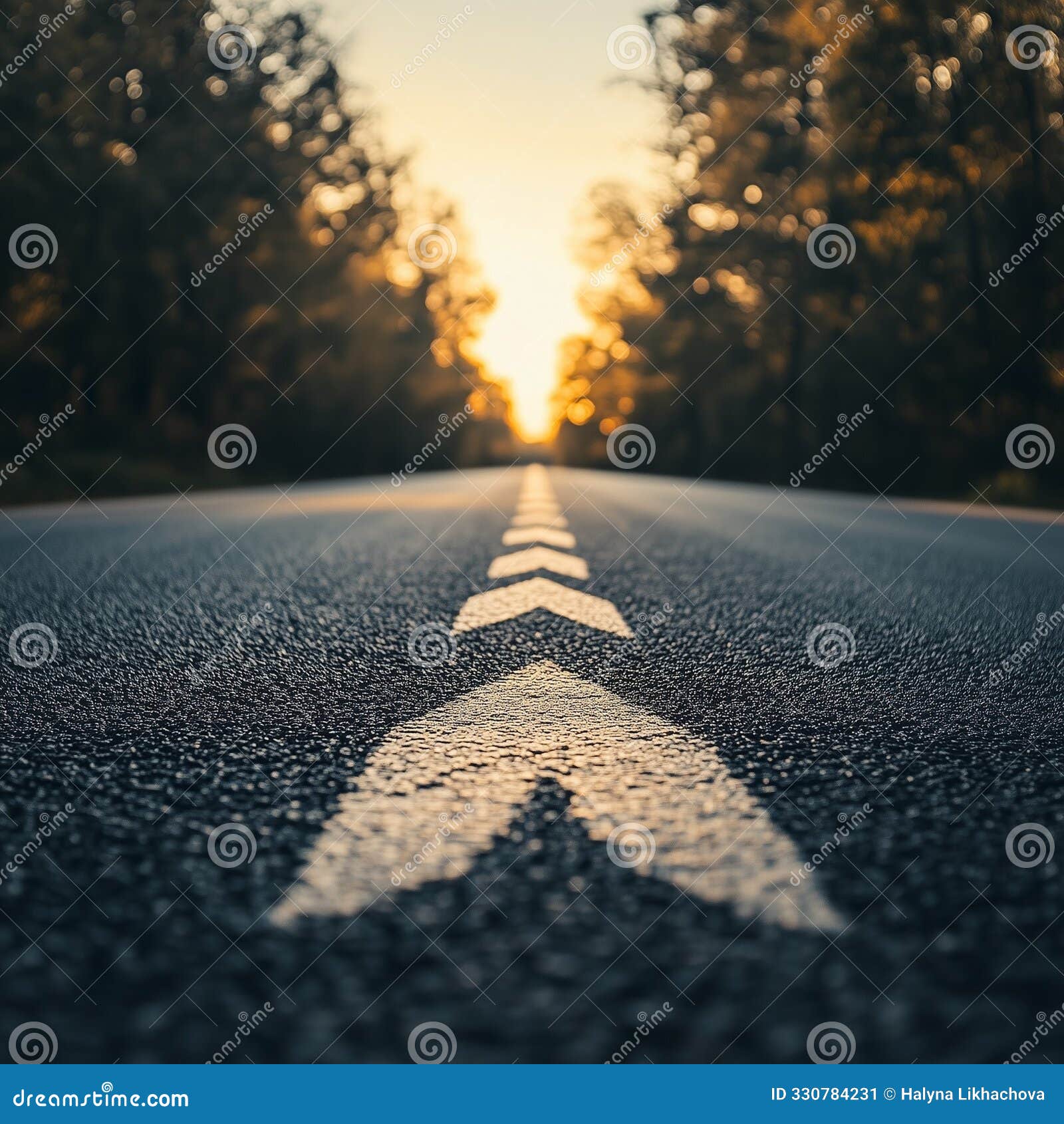 Perspective View of an Empty Road with Arrow Markings Leading into the ...