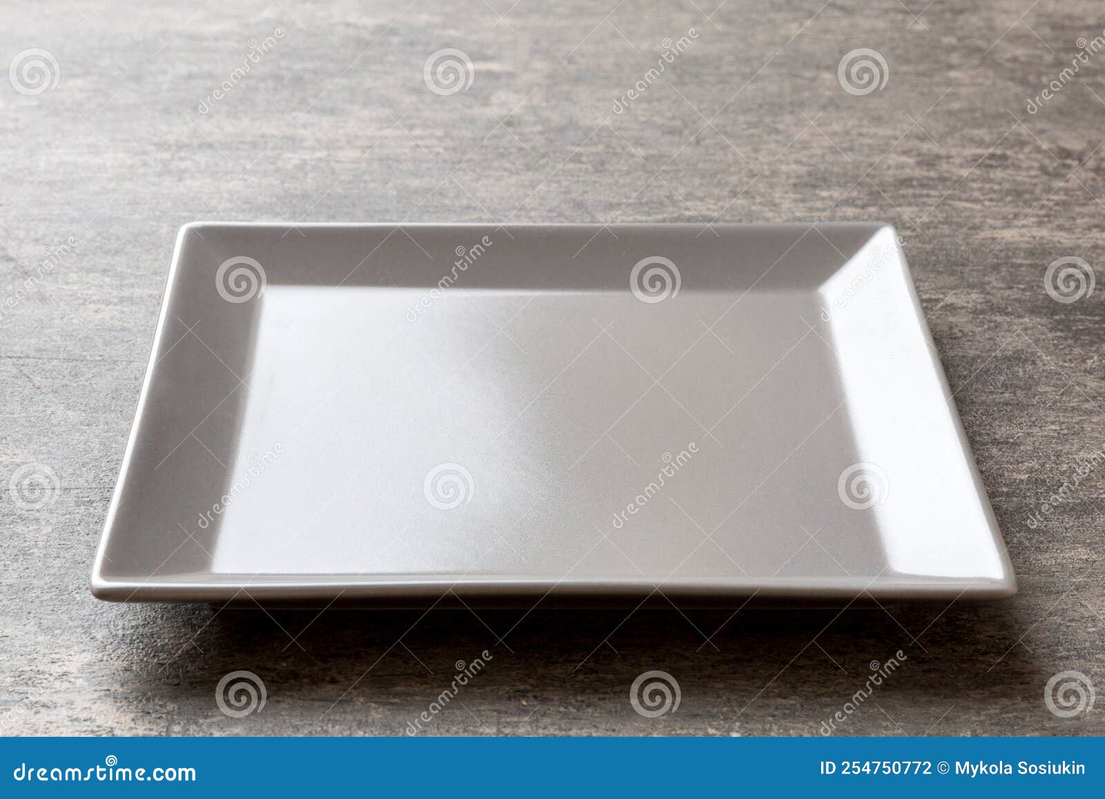 Perspective View of Empty Square Plate on Cement Background. Empty ...