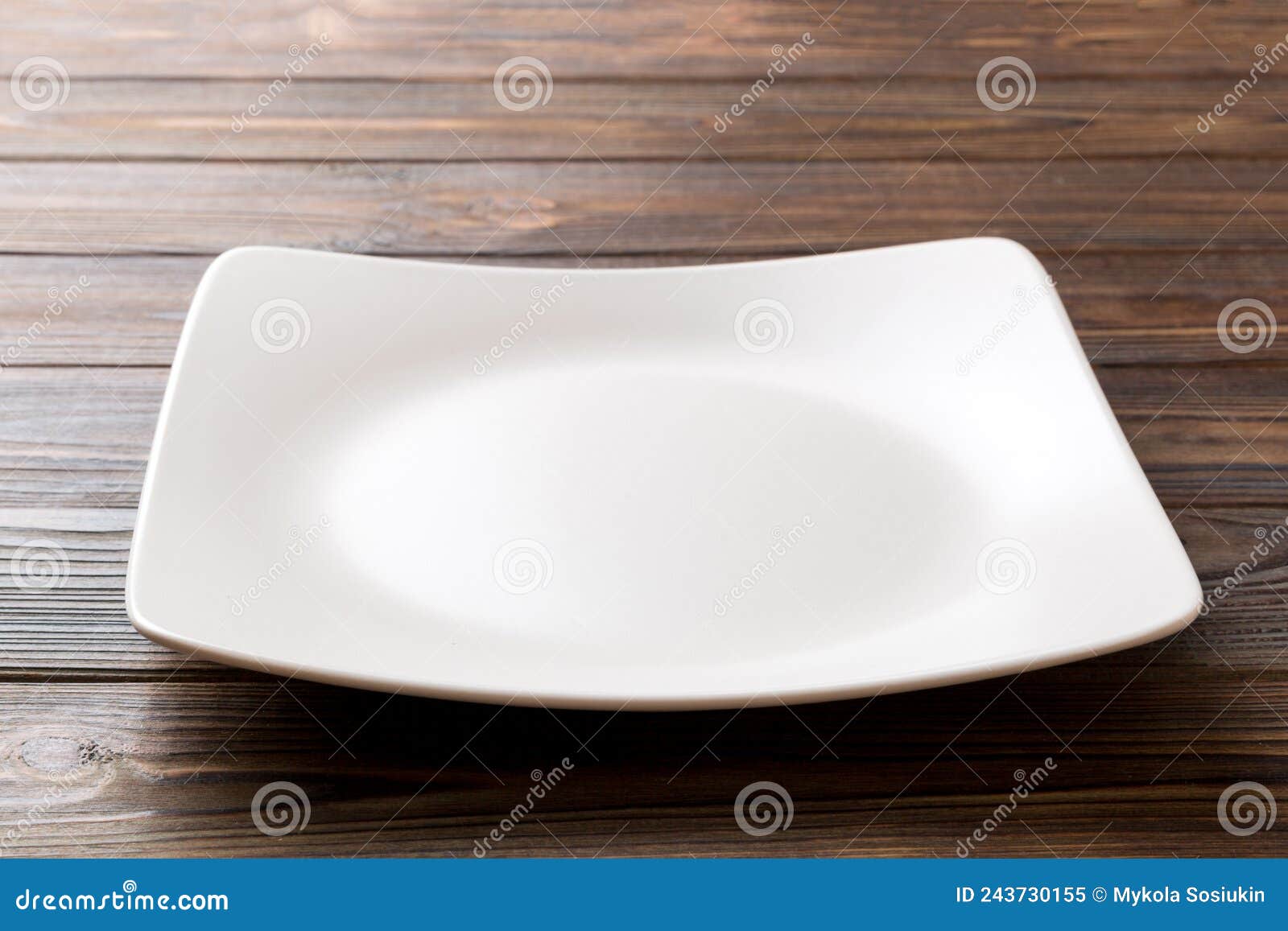 Perspective View of Empty Square Plate on Wooden Background. Empty ...