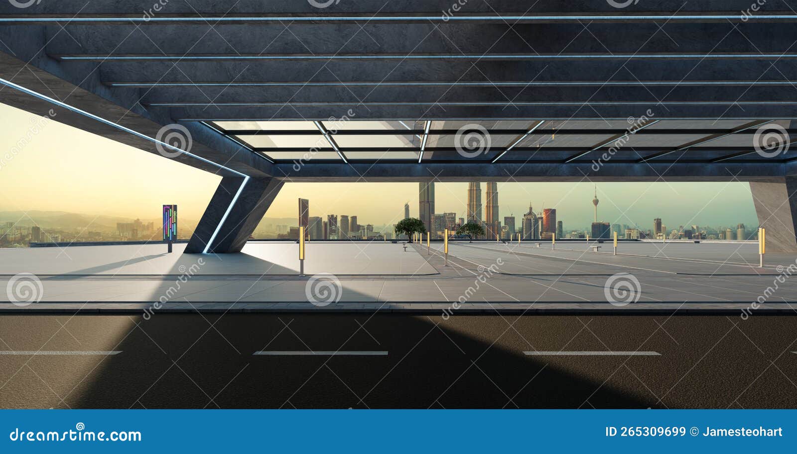 Perspective View of Empty Street and Modern Rooftop Building Stock ...