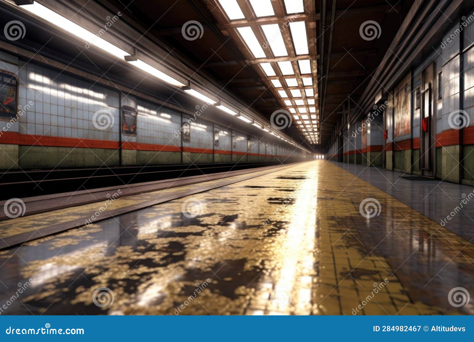 Perspective View of Empty Subway Platform Stock Illustration ...