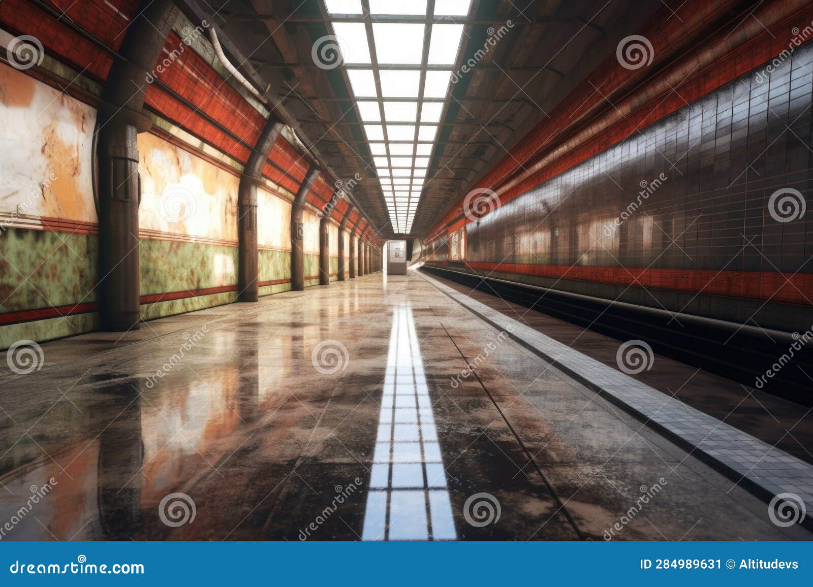 Perspective View of Empty Subway Platform Stock Illustration ...