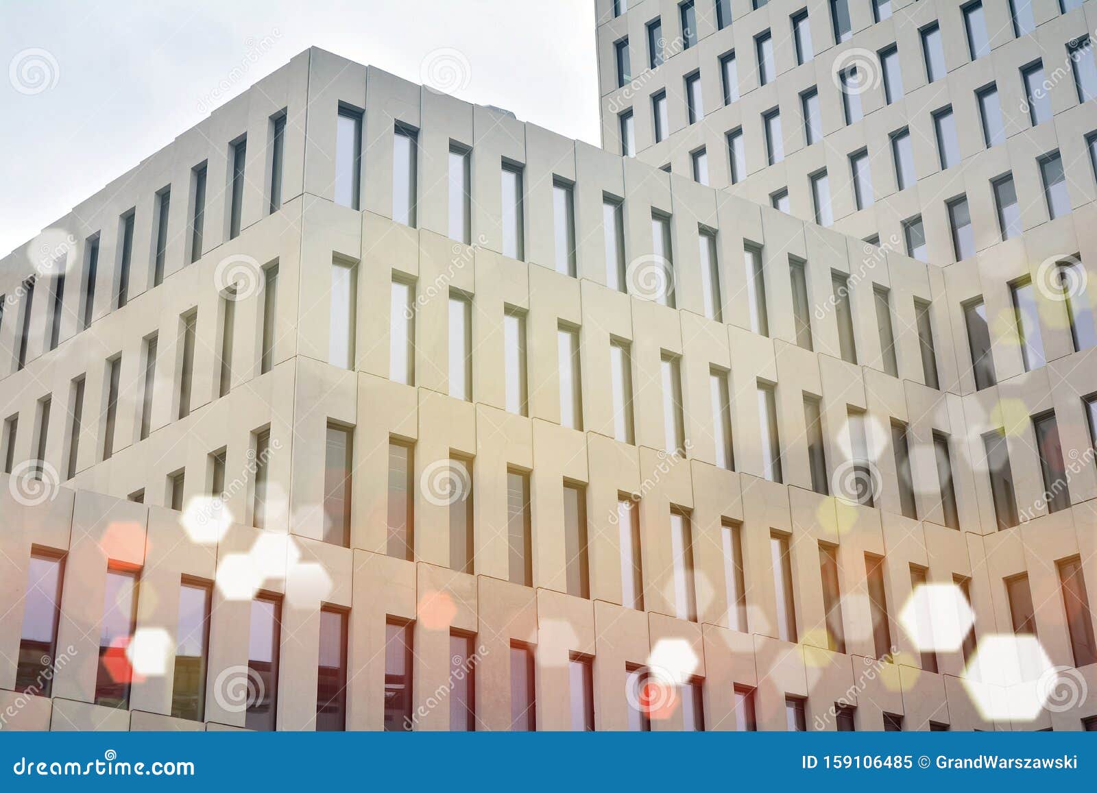 Perspective View of Geometric Angular Concrete Windows on the Facade of ...