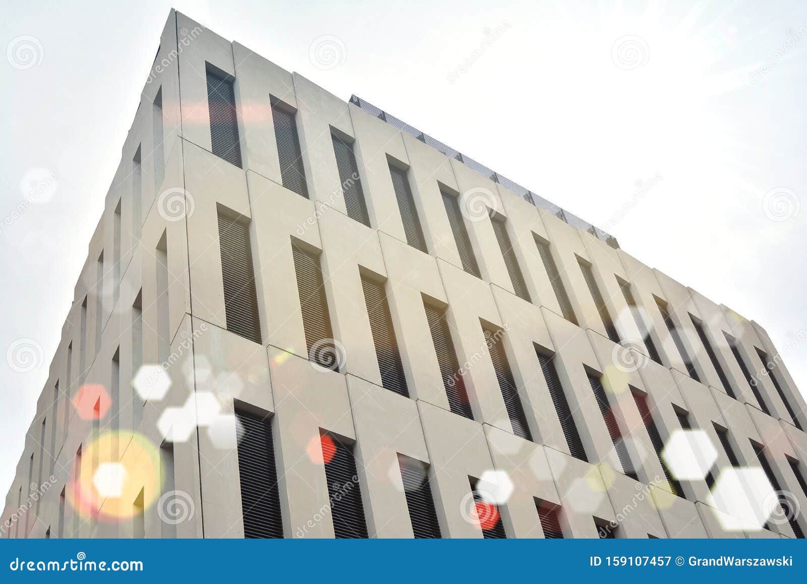 Perspective View of Geometric Angular Concrete Windows on the Facade of ...