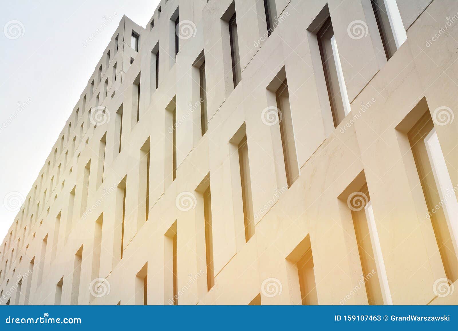 Perspective View of Geometric Angular Concrete Windows on the Facade of ...