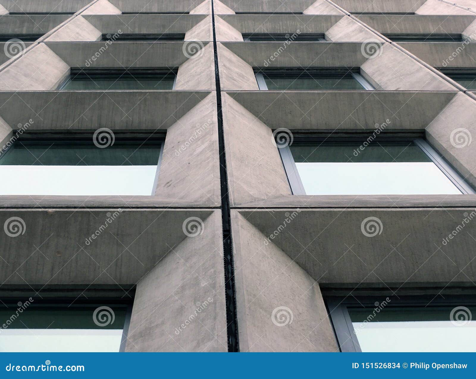 Perspective View of Geometric Angular Concrete Windows on the Facade of ...