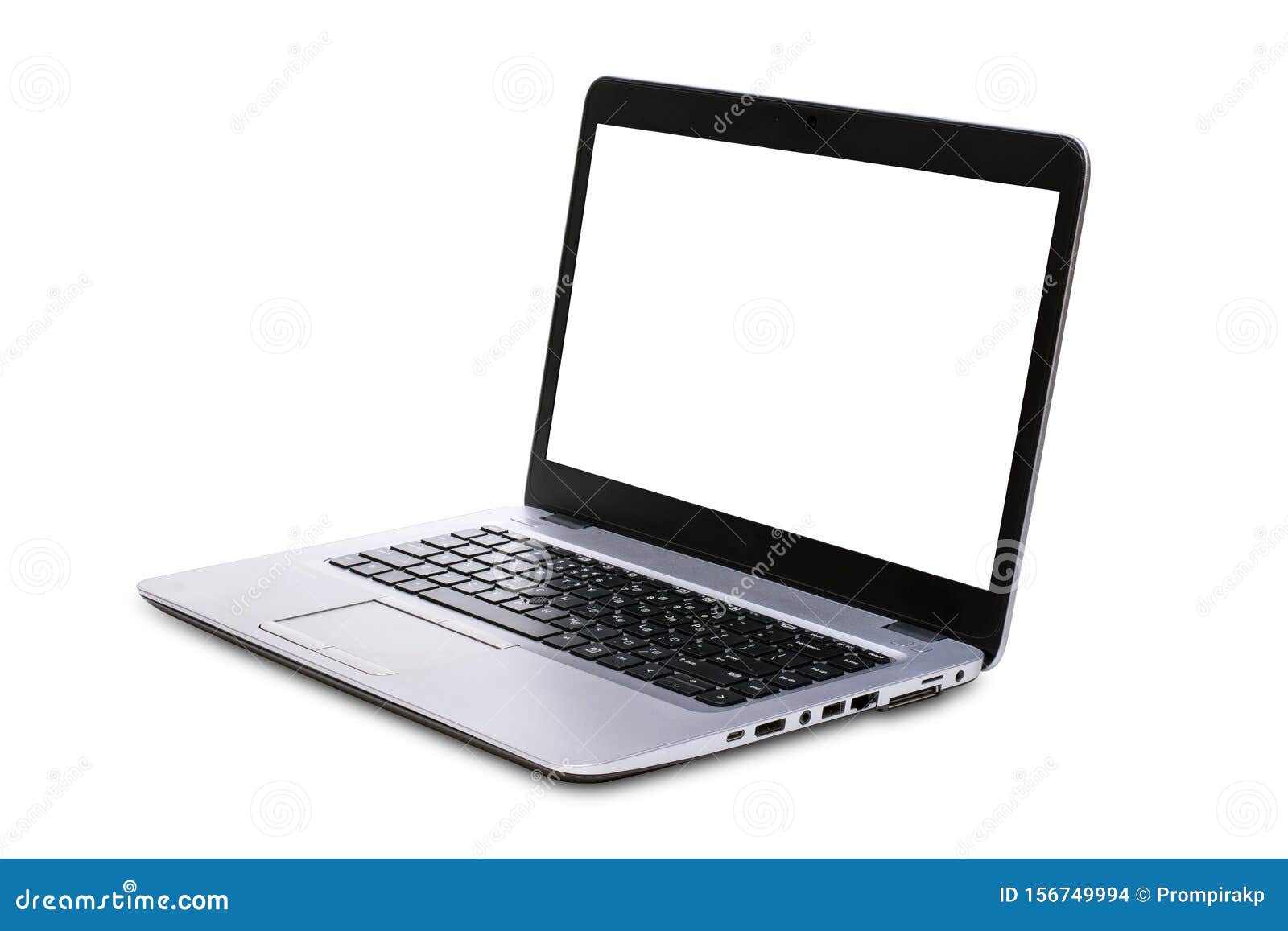 Perspective View of Laptop Computer with Blank Screen Isolated on White ...