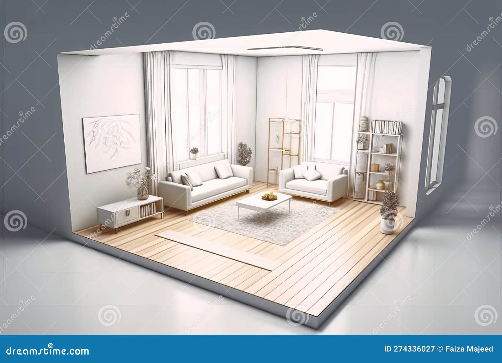 Perspective View Living Room Style Open Inside Interior Architecture ...