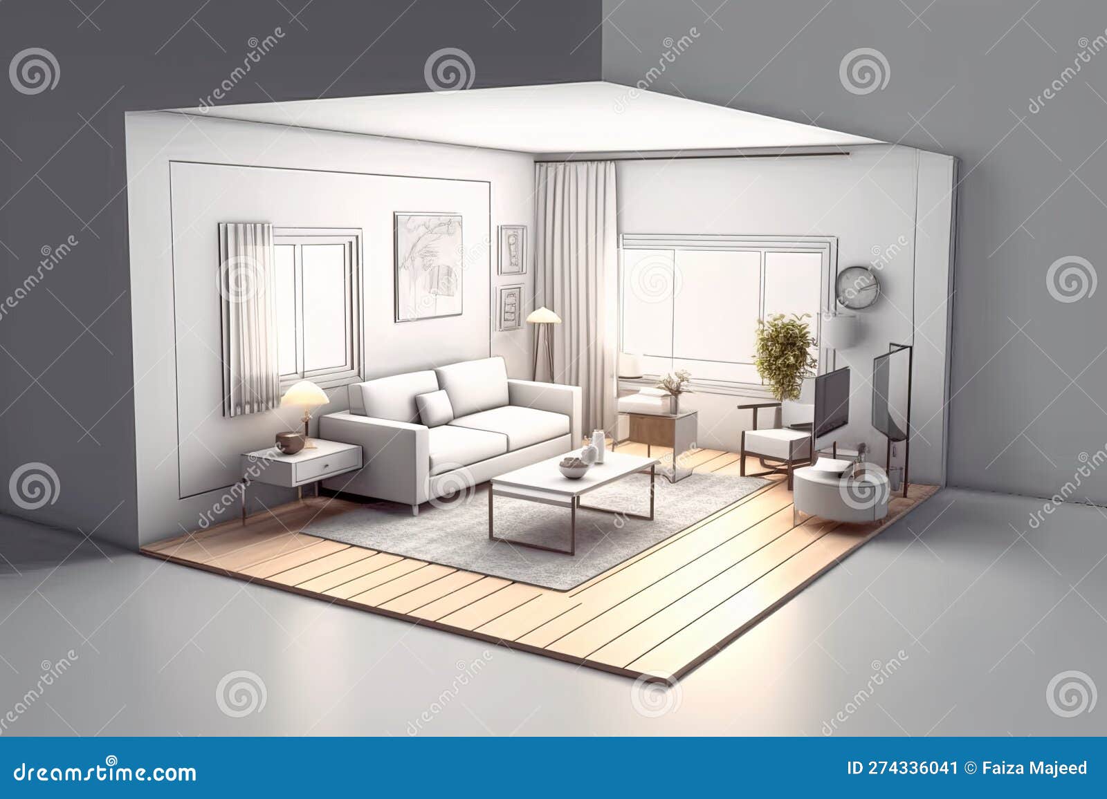 Perspective View Living Room Style Open Inside Interior Architecture ...