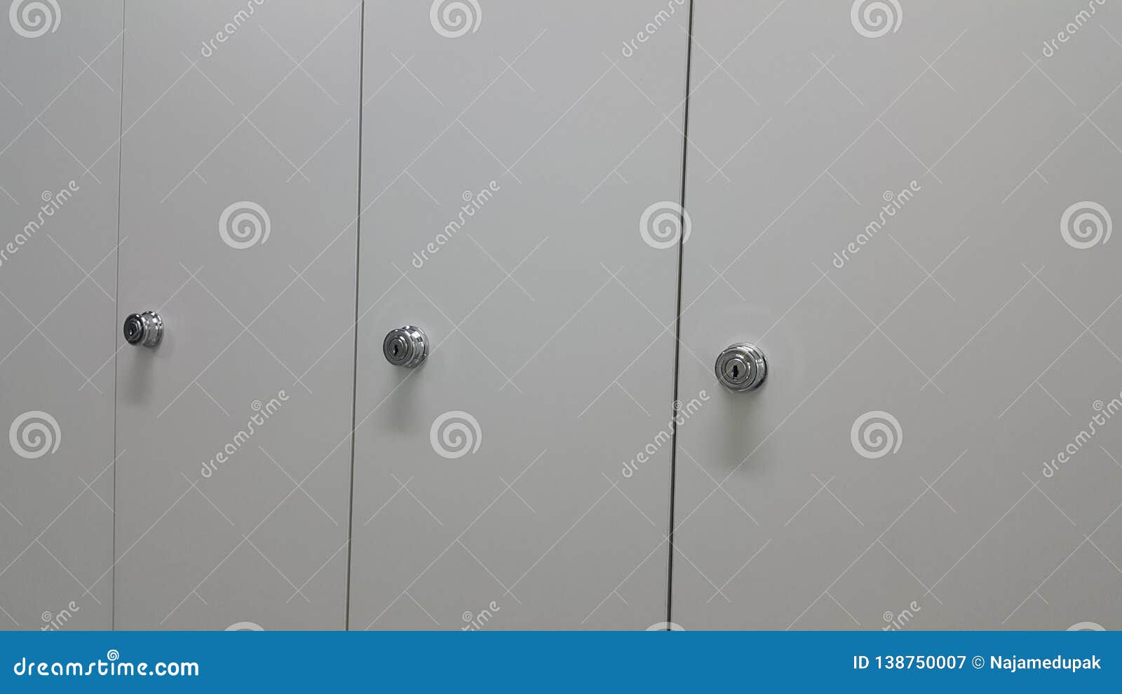 Perspective View of Lockers or Cupboards in a Row with White Doors ...