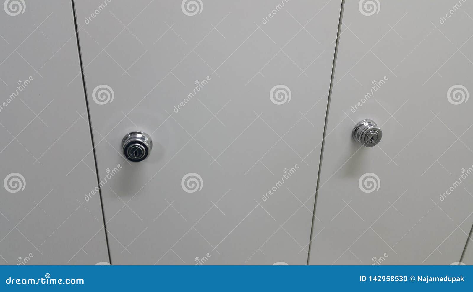 Perspective View of Lockers or Cupboards in a Row with White Doors ...