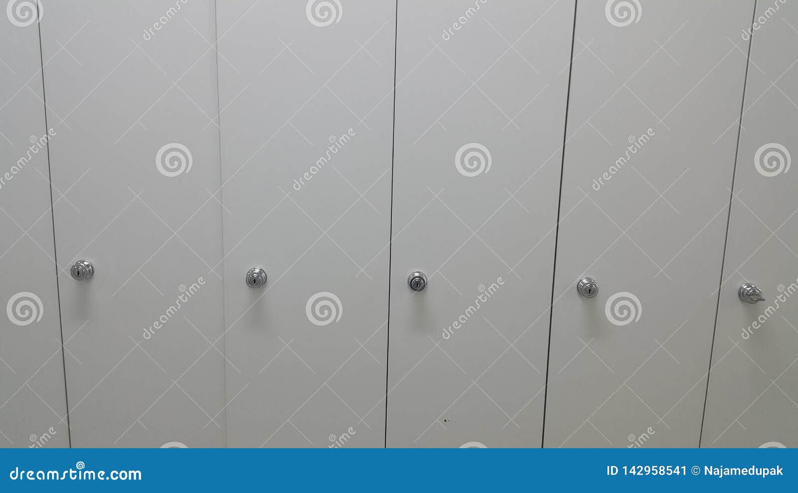 Perspective View of Lockers or Cupboards in a Row with White Doors ...