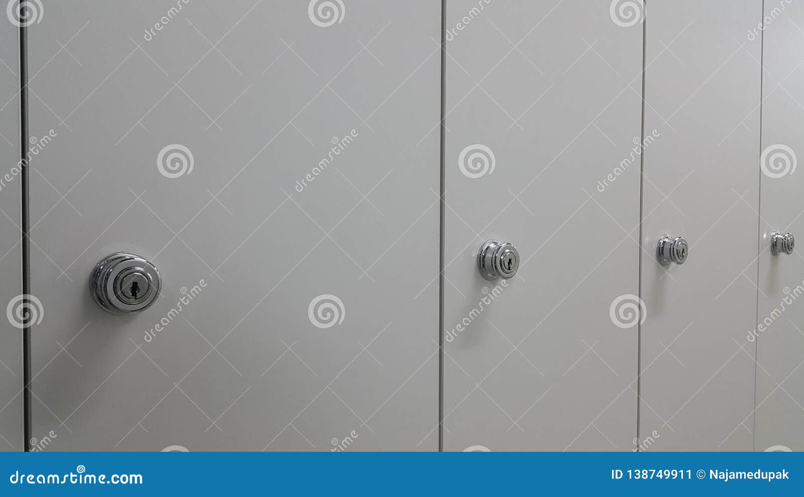 Perspective View of Lockers or Cupboards in a Row with White Doors ...