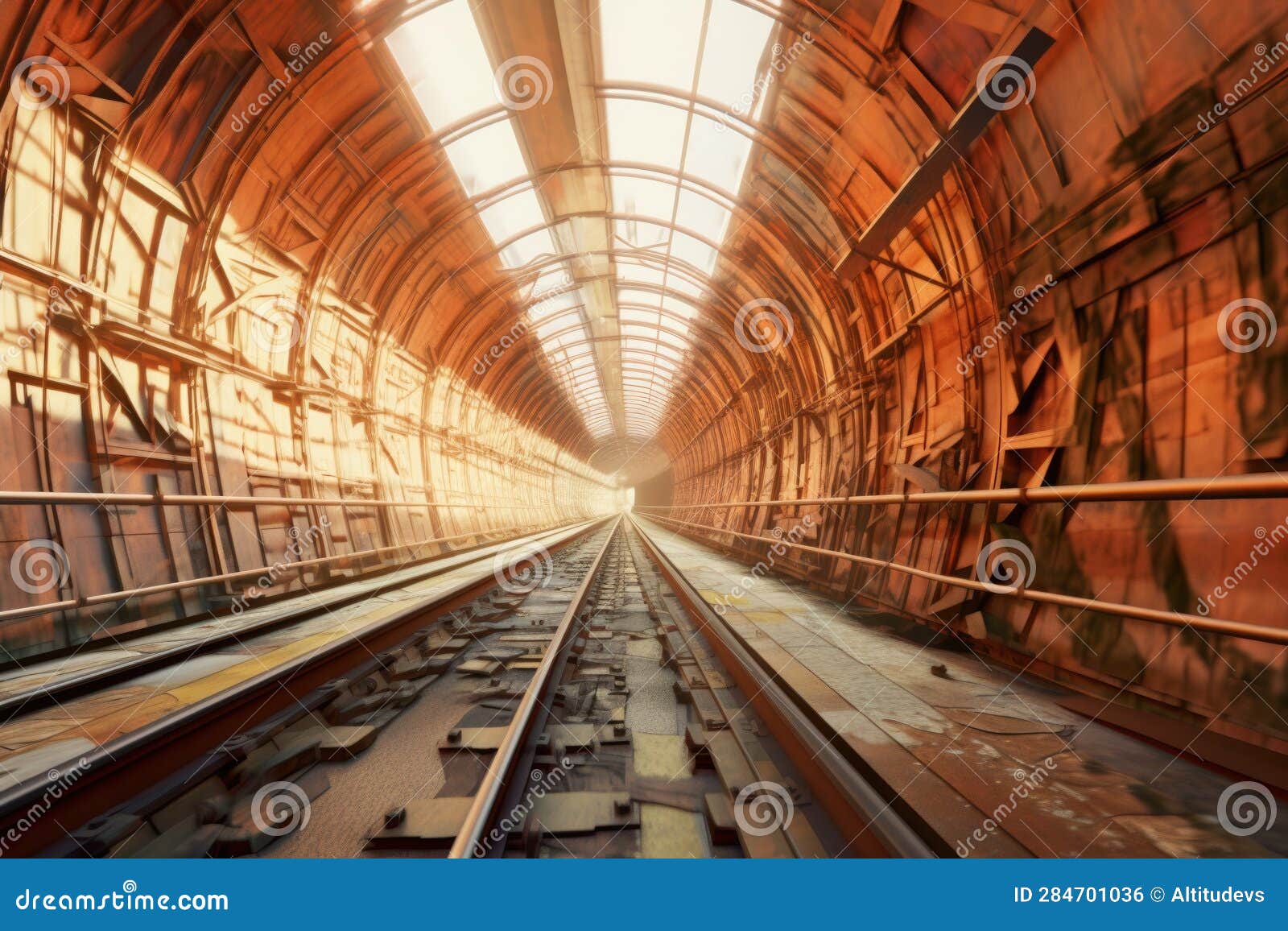 Perspective View of Long, Curved Subway Tunnel Stock Illustration ...