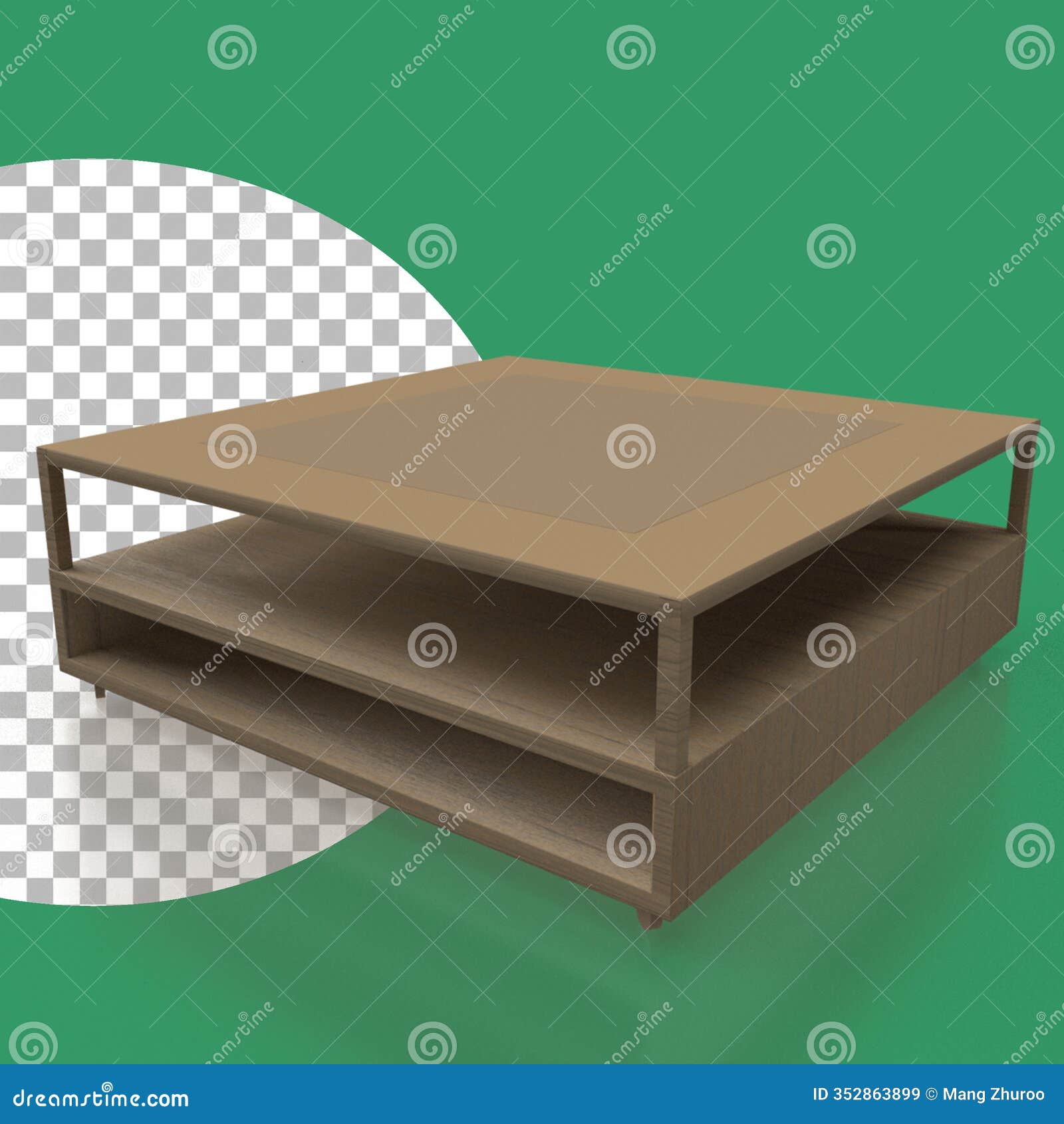 Perspective View Low Wooden Coffee Table on Transparent Background ...