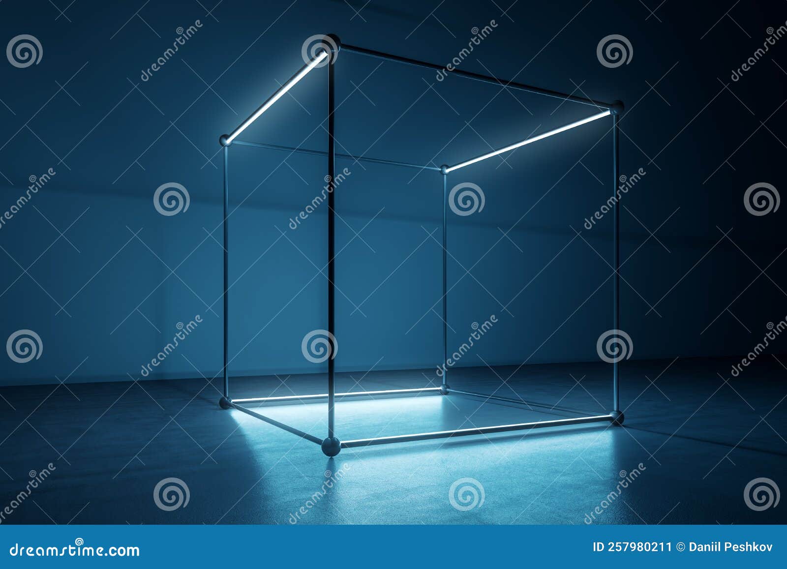 Perspective View on Metallic Airy Cube with Backlit and Place for Your ...