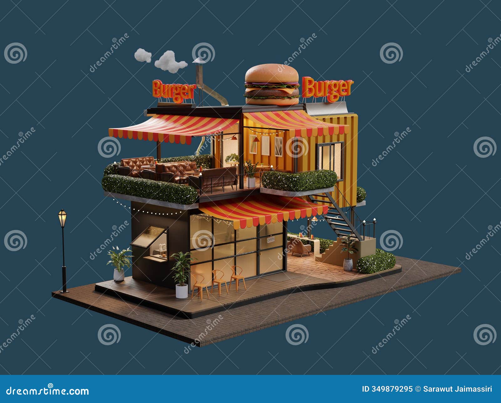 Perspective View Minimal Burger Restaurant Container Store Exterior ...