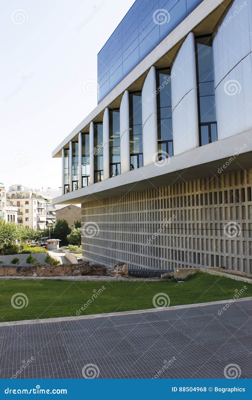 Perspective View of a Modern Building Stock Photo - Image of grass ...