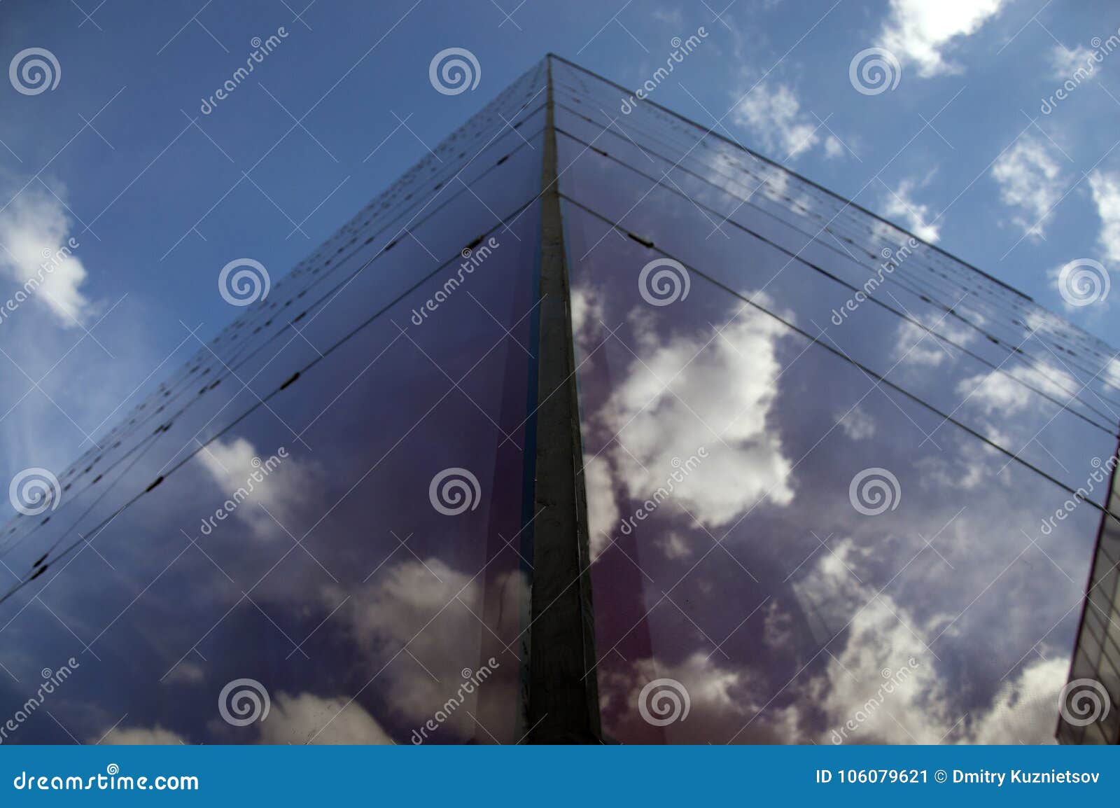 Perspective View of the Modern Building Facade with Clouds Reflections ...