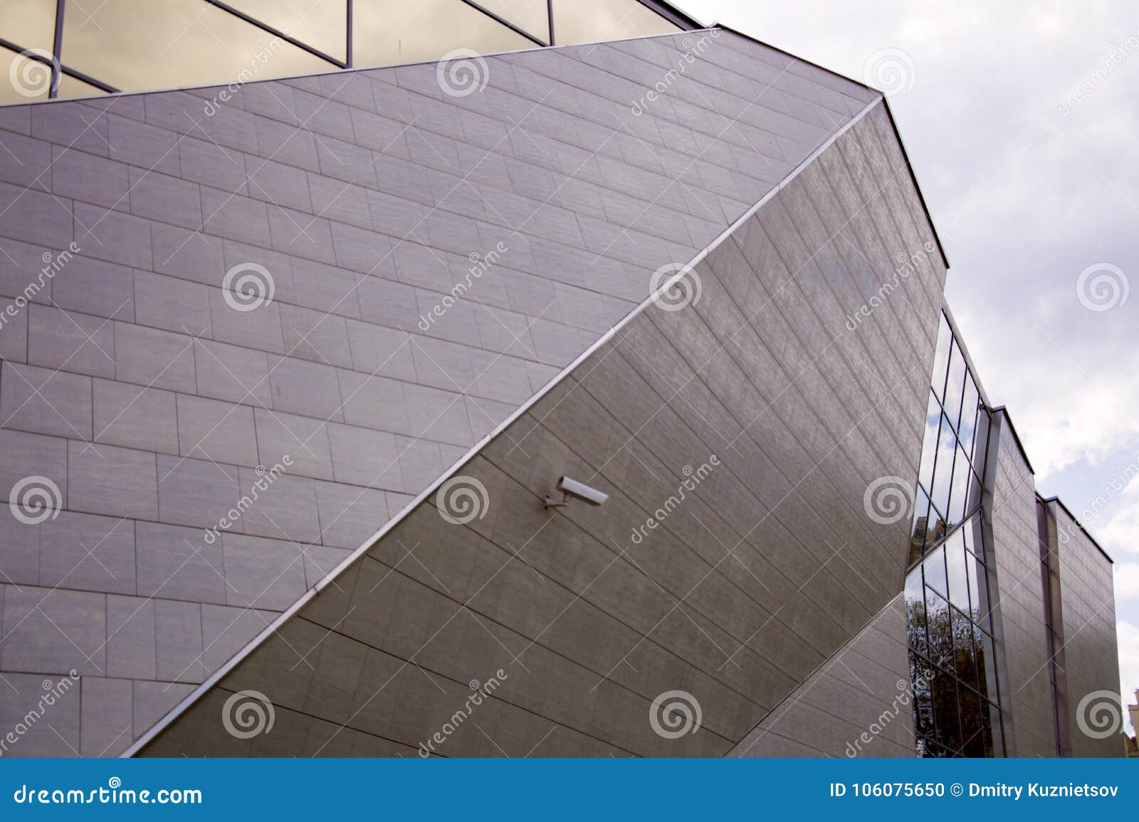 Perspective View of the Modern Building Facade with Watching Camera on ...