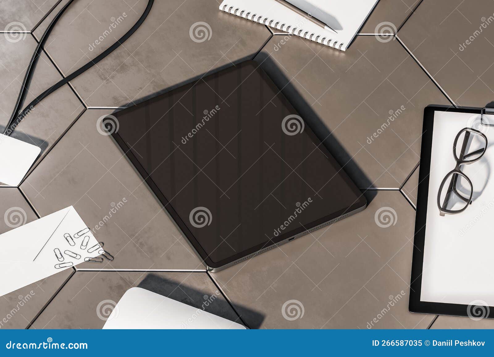 Perspective View on Modern Digital Tablet with Blank Dark Screen and ...