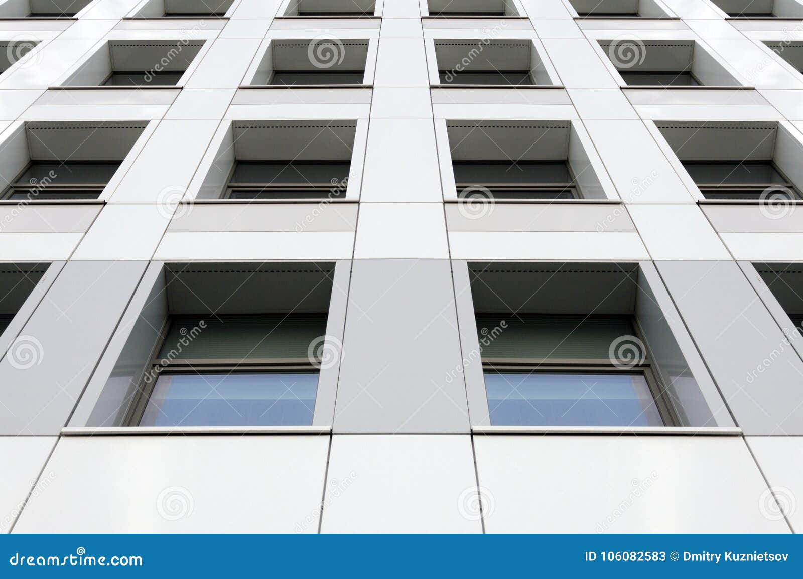 Perspective View of the Modern Gray Building Facade with Windows ...