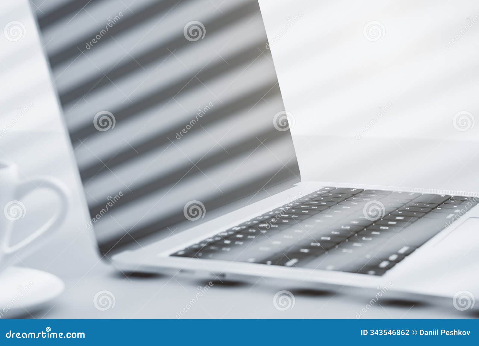 Perspective View on Modern Laptop Behind Glass Wall with Abstract ...