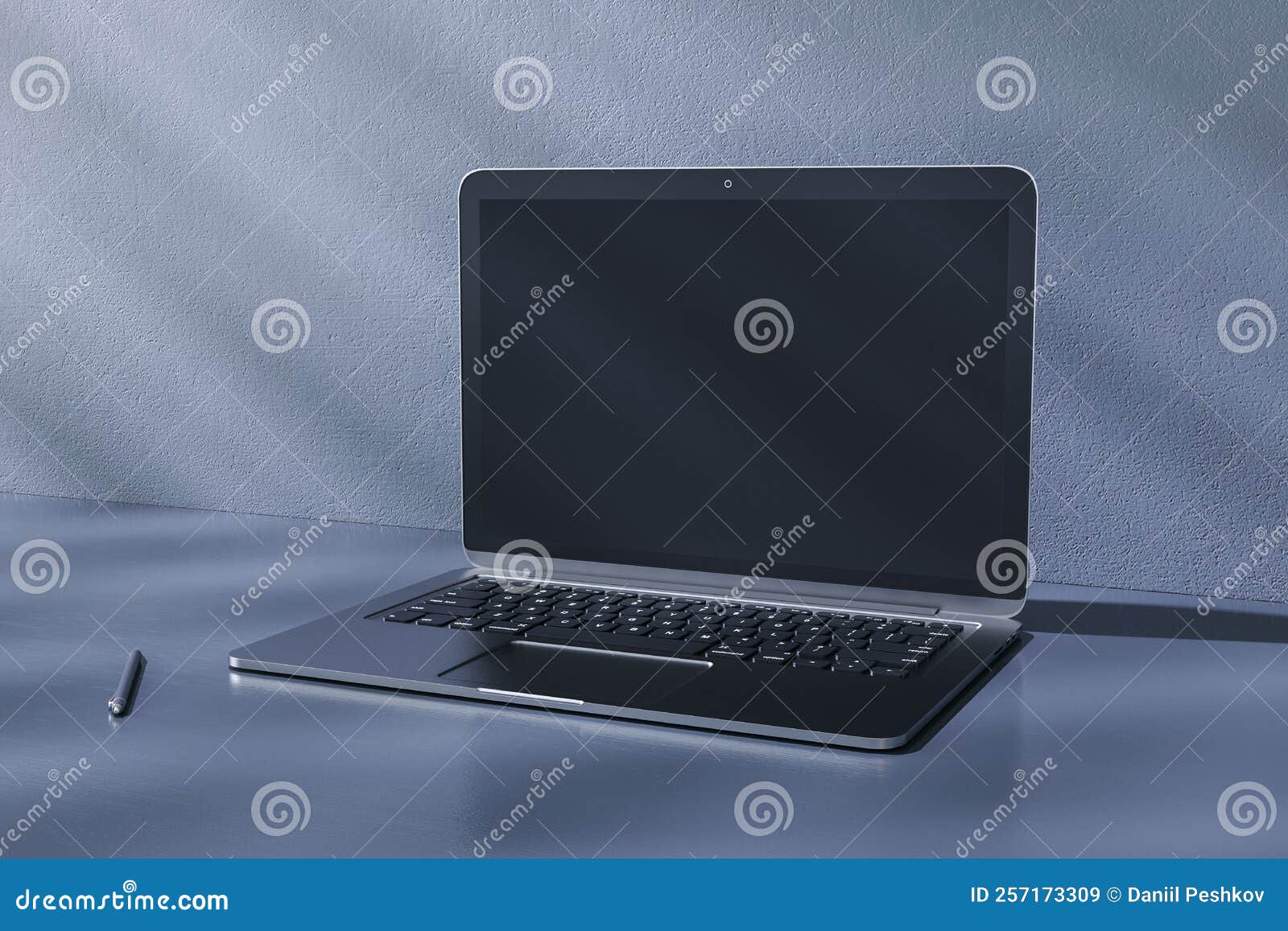 Perspective View on Modern Laptop Blank Dark Screen with Space for Your ...