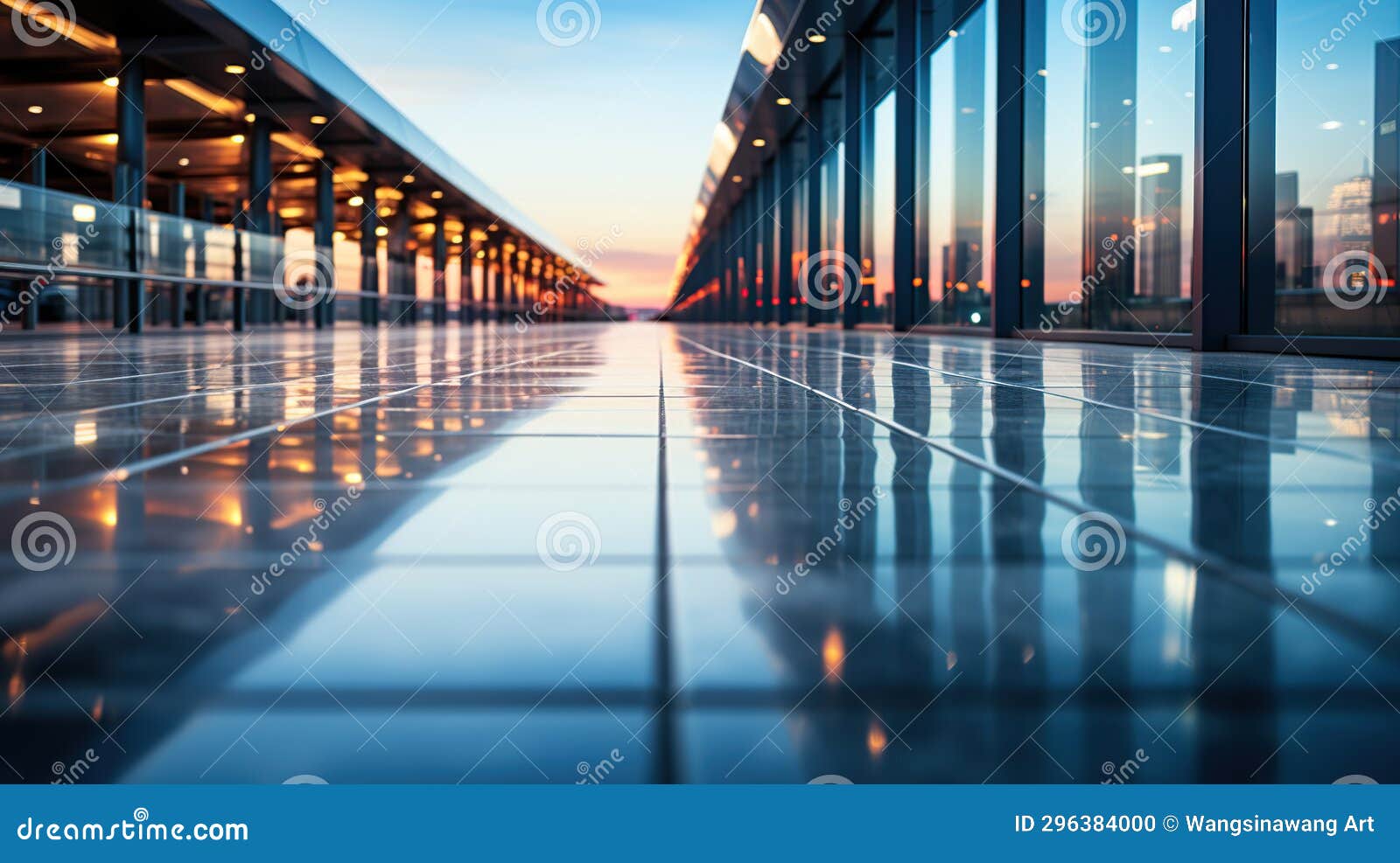 Perspective View of Modern Office Building at Night Stock Photo - Image ...