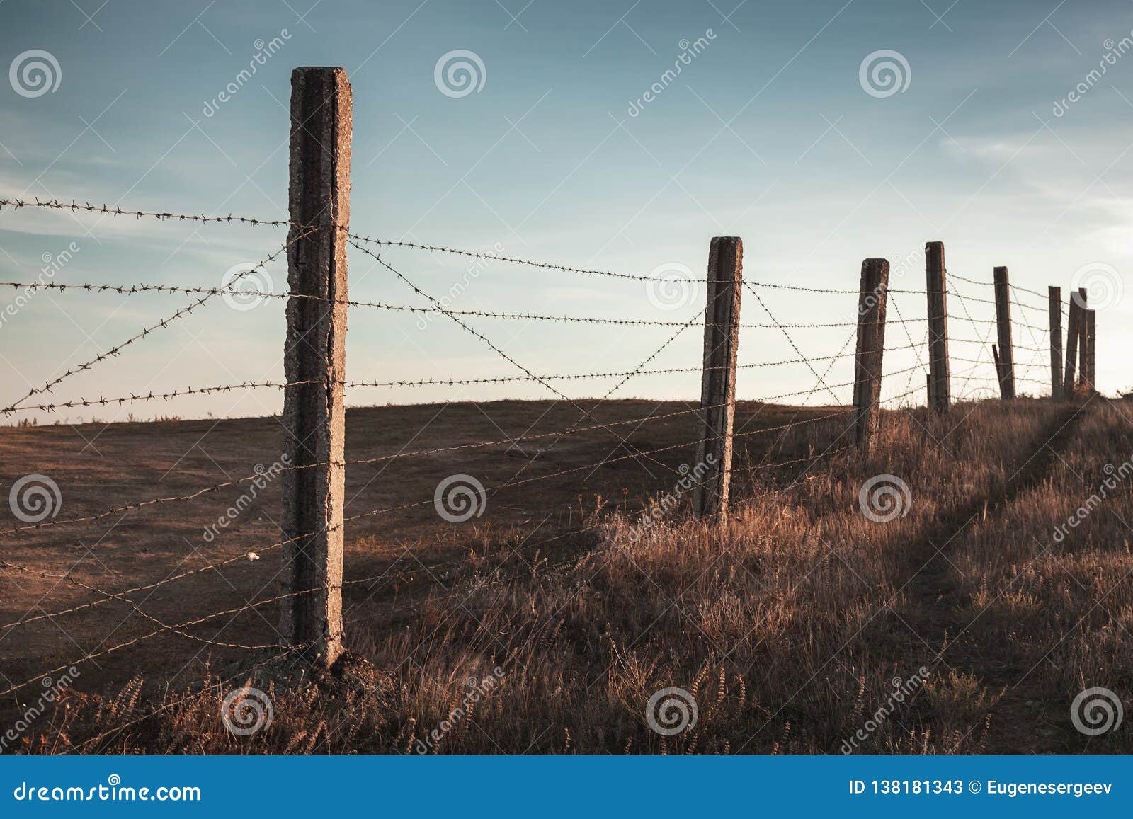 Perspective View of an Old Barbed Wire Fence Stock Image - Image of ...