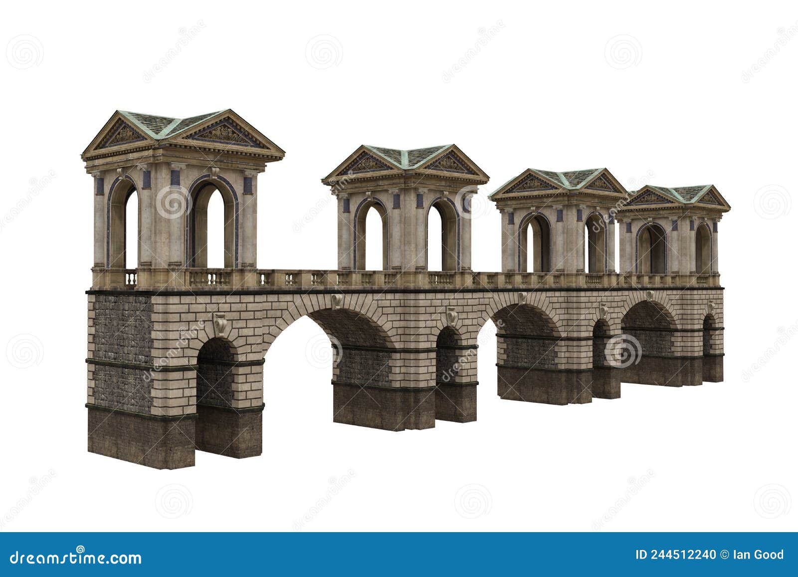 Perspective View of Old Stone Bridge with Covered Arches. 3D ...