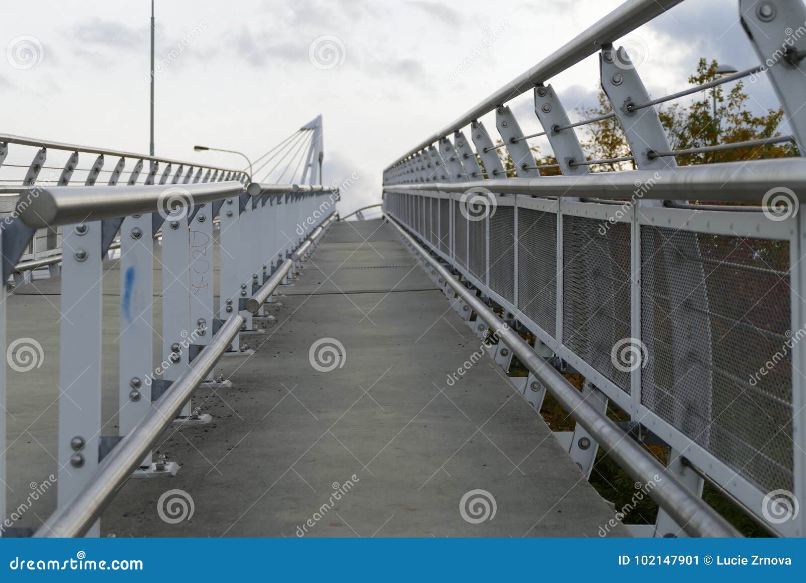 Pedestrian Bridge with White Railing Stock Image - Image of modern ...