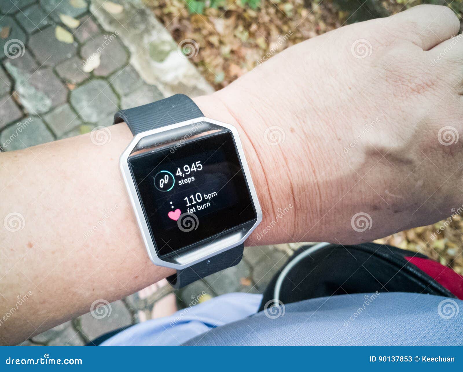 Perspective View of Person Checking Tracker Watch during Exercise Stock ...