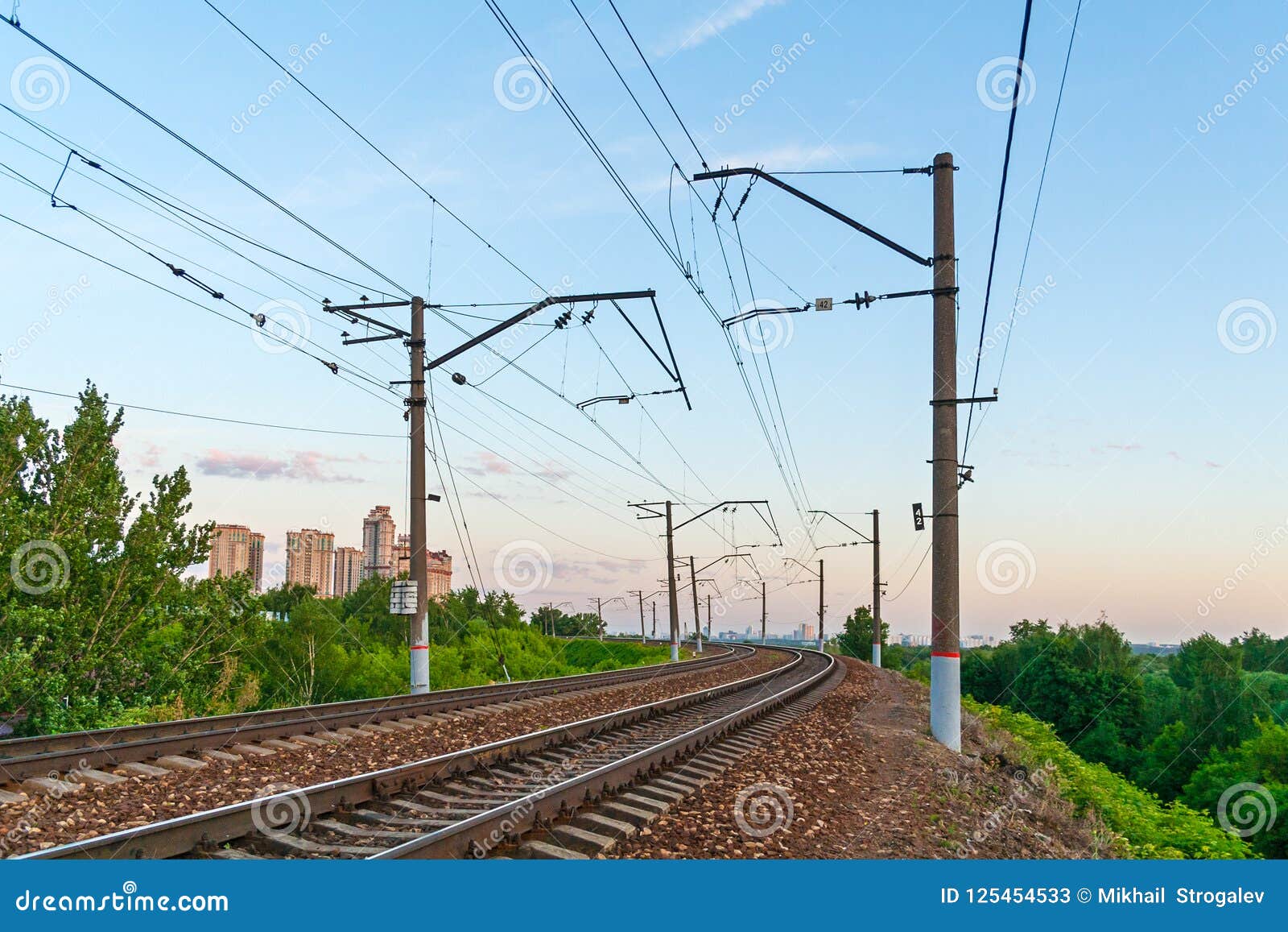 View of a Railroad with Power Line Support Stock Image - Image of ...