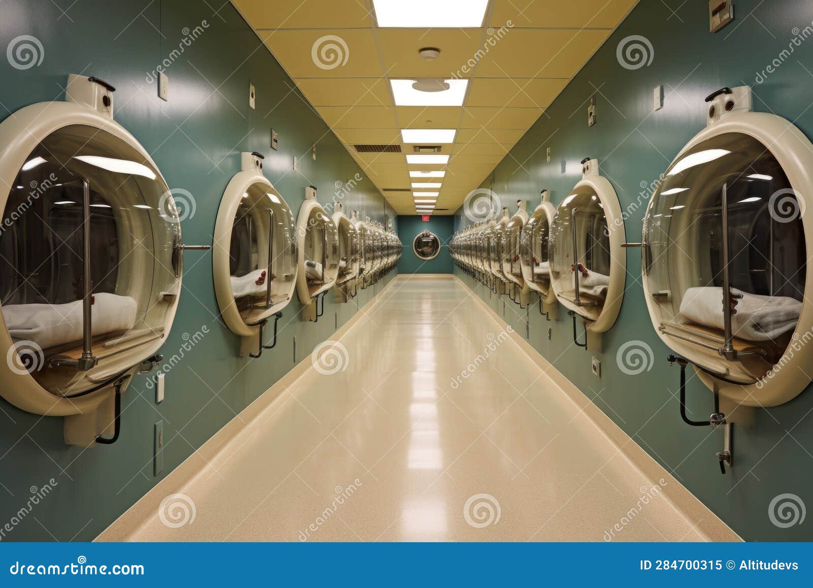 Perspective View Of A Row Of Hyperbaric Chambers Royalty-Free Stock ...