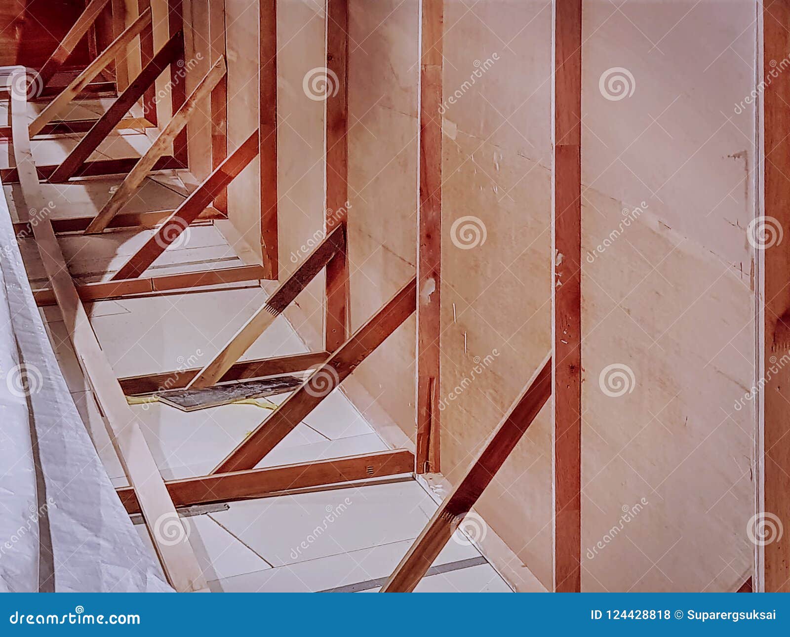Row of Wood Supporting Bars at Construction Site Stock Photo - Image of ...