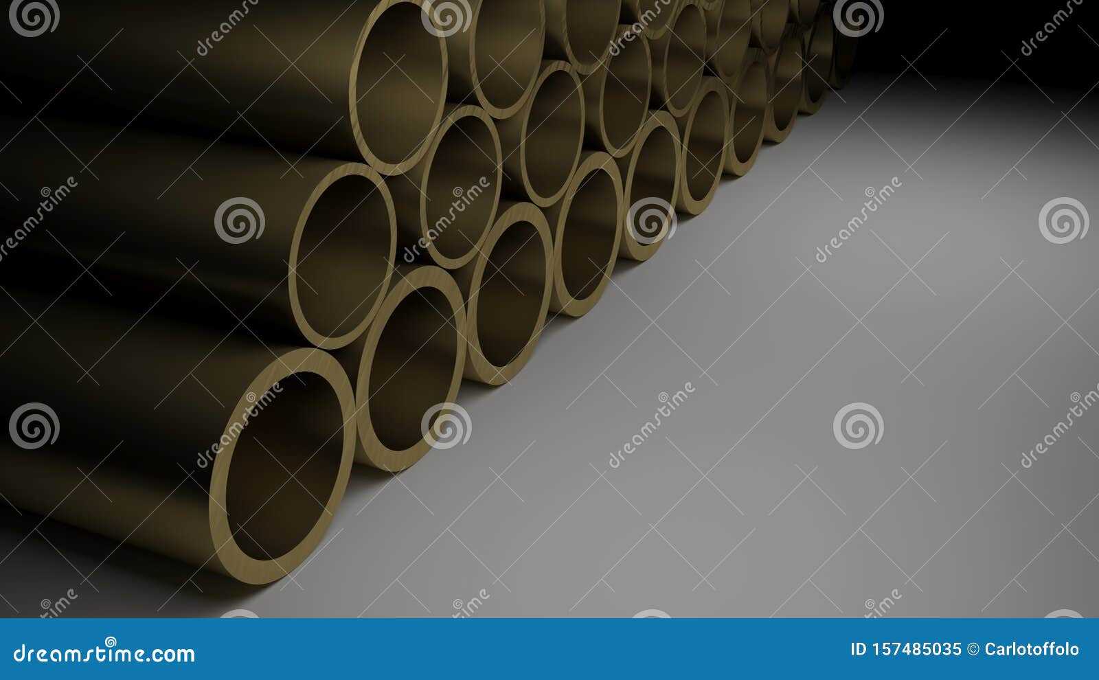 A Series of Metallic Brass Tubes on a Glossy Black Surface - 3D ...