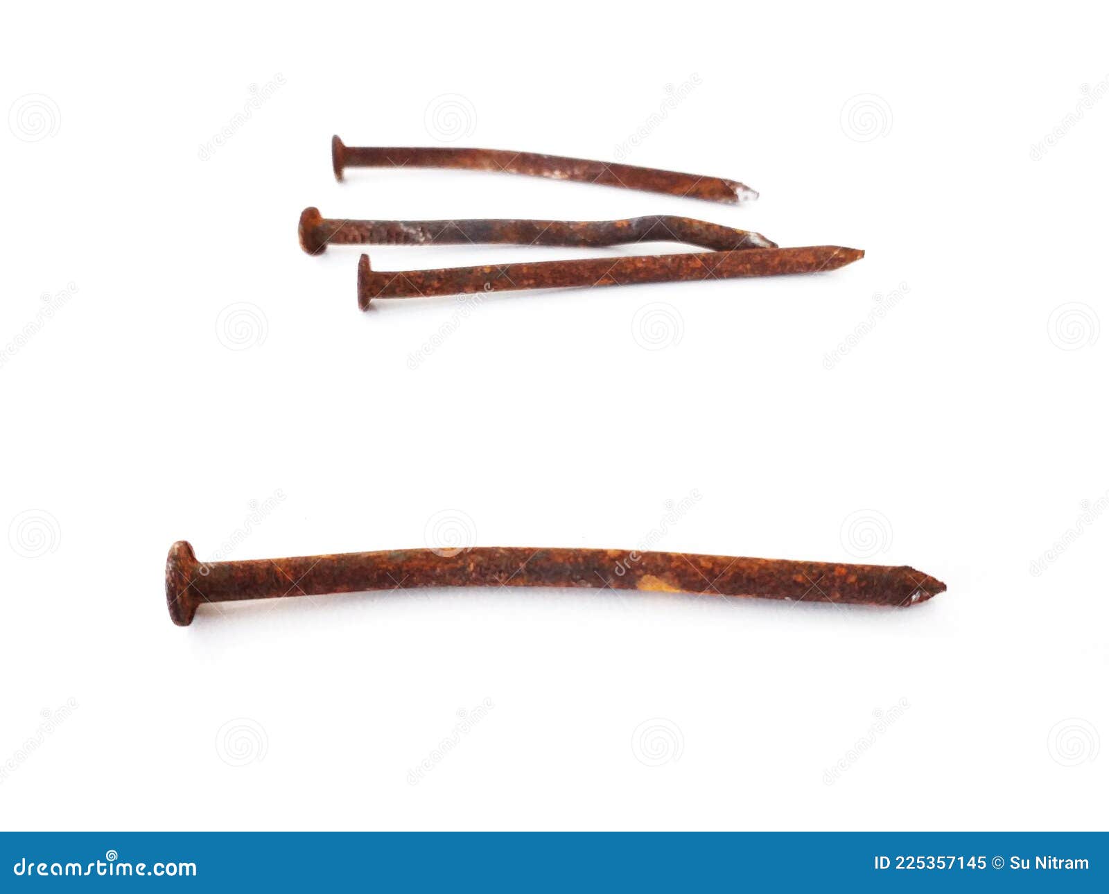 Perspective View of Set of Rusty Nails on White Background. Close Up of ...